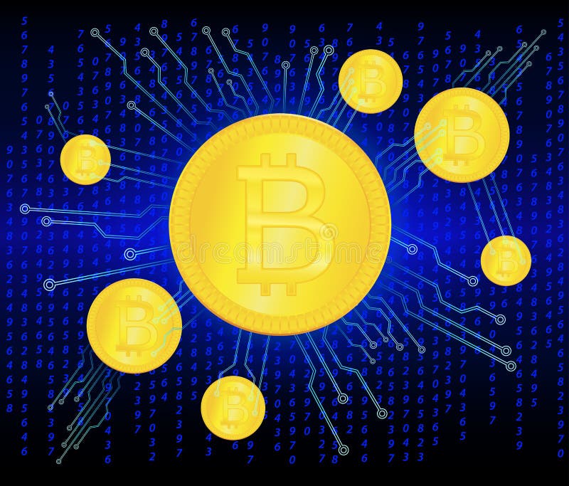 Moeda Dourada Da Moeda Cripto Dinheiro Virtual Abstrato No Fundo Azul ...