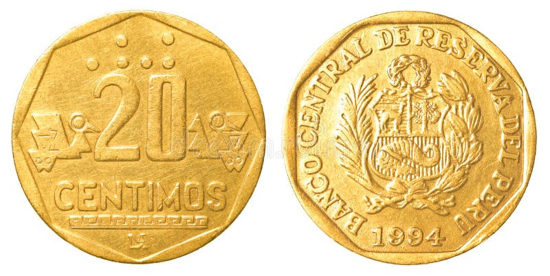 Close Up Da Moeda De Vinte Centimos De Peru Currency Imagem de Stock ...
