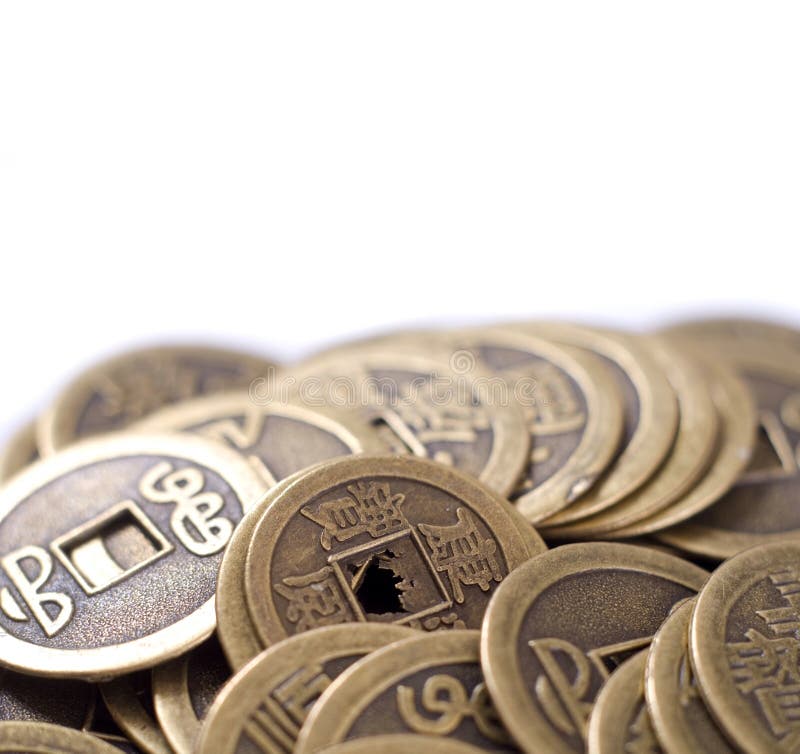 Moedas chinesas da sorte foto de stock. Imagem de velho - 12845160