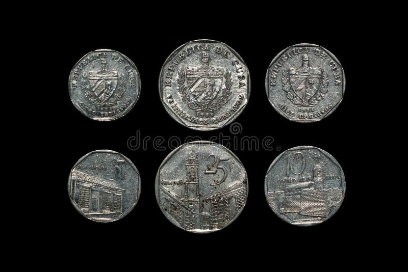 Moedas de Cuba foto de stock. Imagem de pesos, emblema - 47203380
