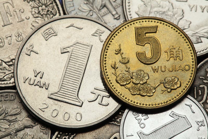 Moedas De China Flor Da Peônia Descrita Na Uma Moeda Chinesa De Yuan ...