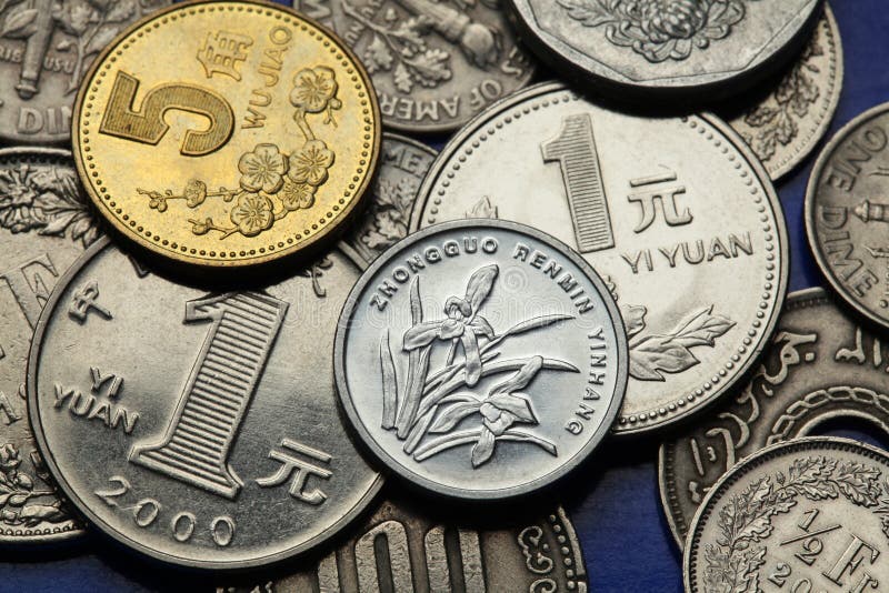 Moedas De China Flor Da Peônia Descrita Na Uma Moeda Chinesa De Yuan ...