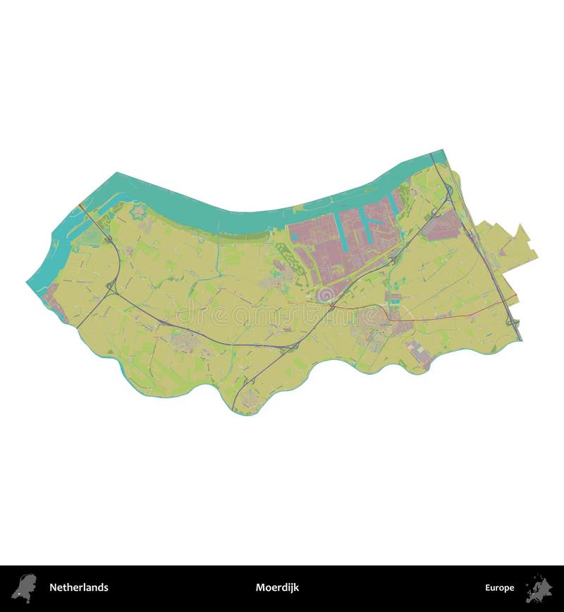 Moerdijk, Netherlands, Isolated on White. Topographic Humanitarian ...