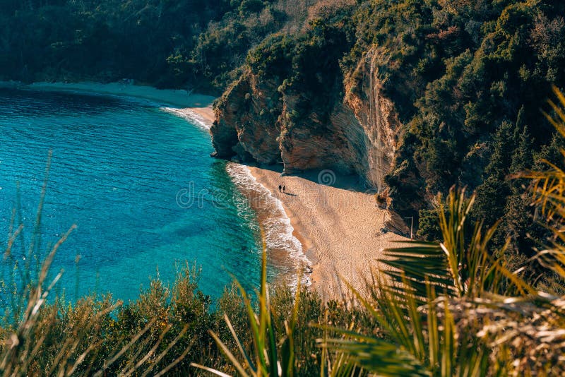Mogren Beach in Budva, Montenegro Stock Image - Image of bight, hill ...