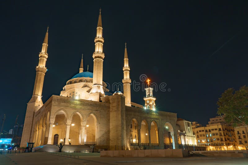Mohammad Al Amin Mosque at Night in Beirut Lebanon Stock Image - Image ...