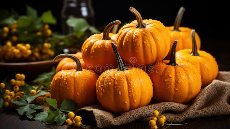Moist Pumpkins with Vibrant Berries. AI Generation Stock Image - Image ...