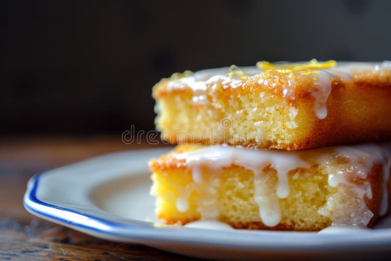 A Moist Slice of Lemon Drizzle Cake with a Light Icing, Served on a ...