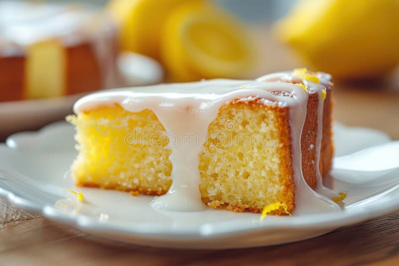 A Moist Slice of Lemon Drizzle Cake with a Light Icing, Served on a ...