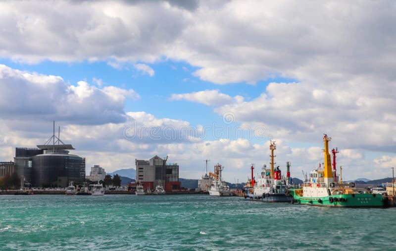 The Mojiko Port. Cargo Ship Parked at Dock at Mojiko, Kitakyushu, Japan ...