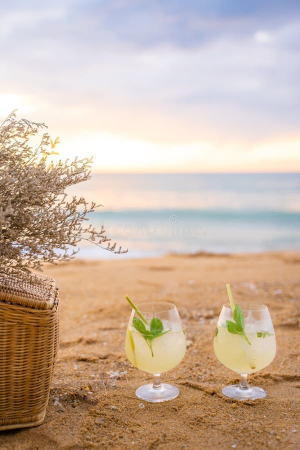 Mojito Alcoholic Beverage on the Beach Stock Image - Image of beach ...