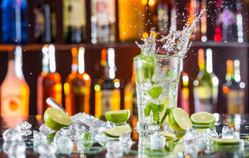 Mojito Cocktail Drink on Bar Counter Stock Photo - Image of crushed ...