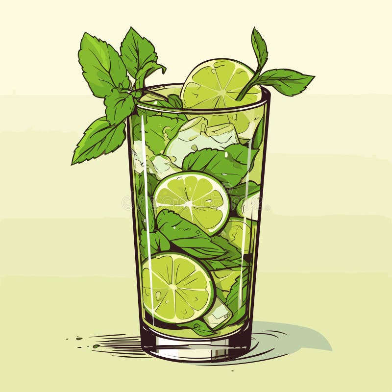 Mojito Cocktail Hand-drawn Comic Illustration. Mojito. Vector Doodle ...