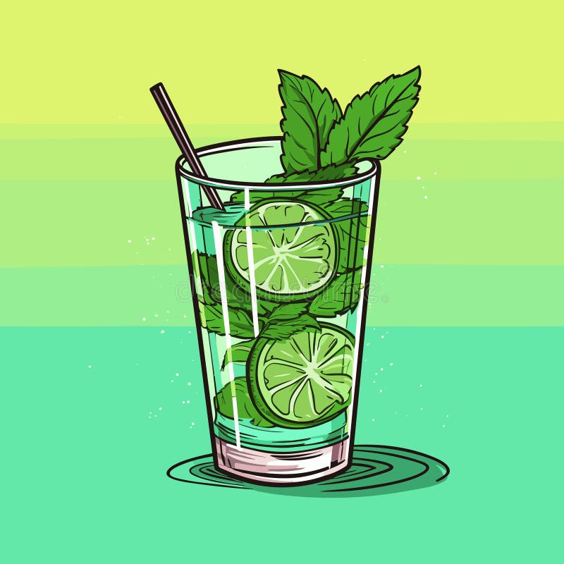 Mojito Cocktail Hand-drawn Comic Illustration. Mojito. Vector Doodle ...