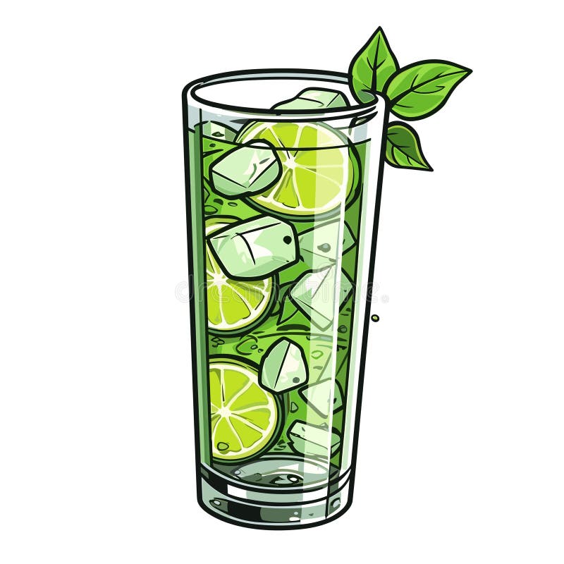 Mojito Cocktail Hand-drawn Comic Illustration. Mojito. Vector Doodle ...