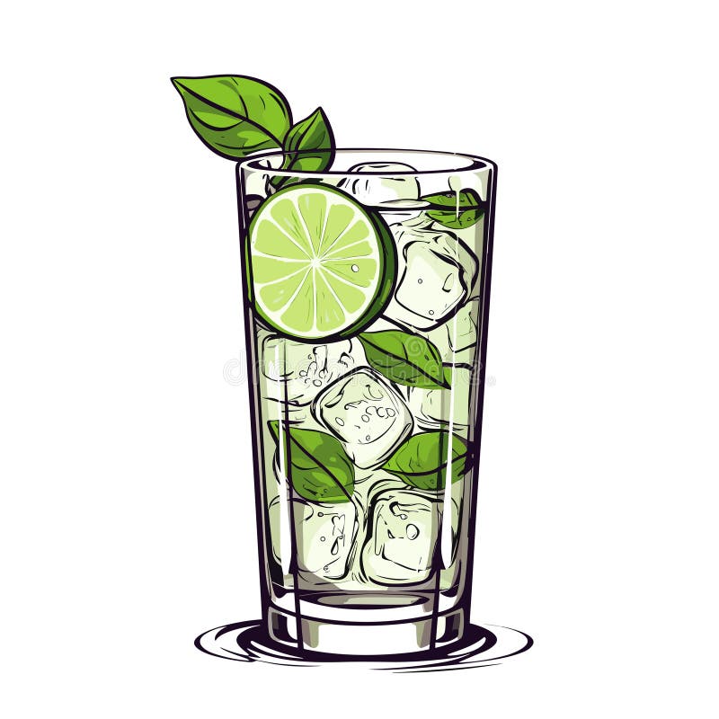 Mojito Cocktail Hand-drawn Comic Illustration. Mojito. Vector Doodle ...
