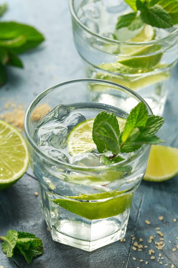 Mojito Cocktail with Rum, Lime and Mint in Glass. Summer Cold Drink ...