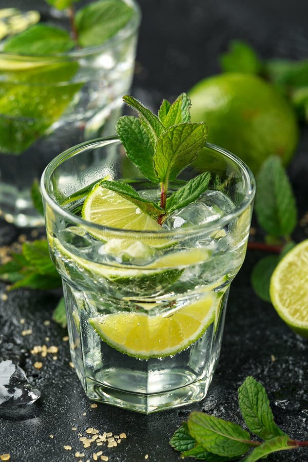 Mojito Cocktail with Rum, Lime and Mint in Glass. Summer Cold Drink ...