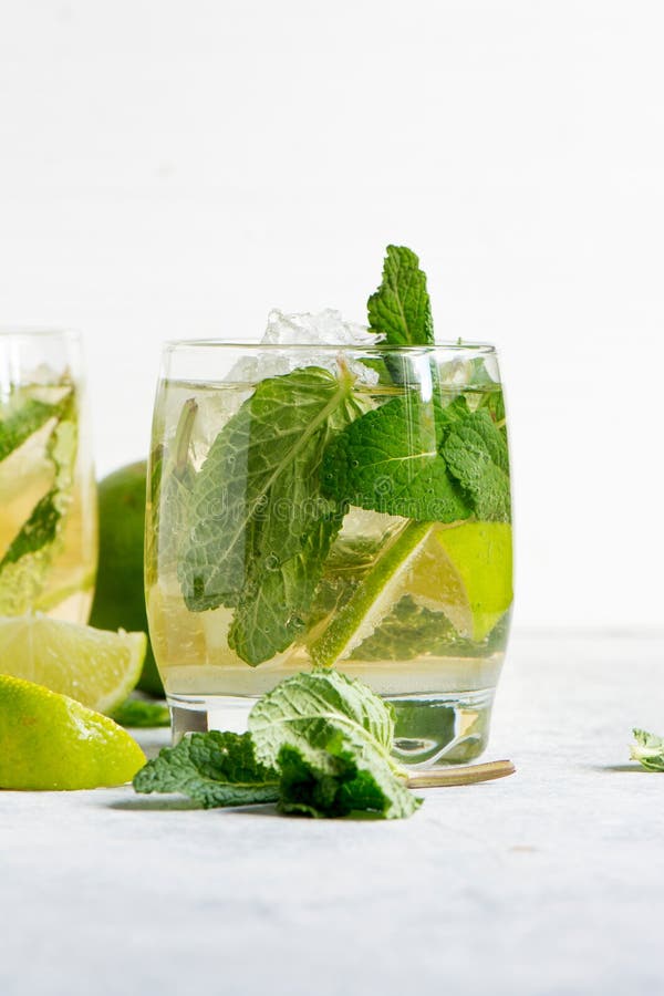 Mojito Cocktail with Rum, Lime and Soda, Garnished with Mint Stock ...