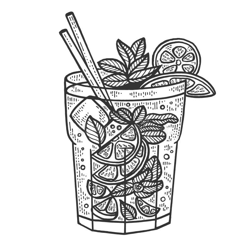 Mojito Cocktail Sketch Engraving Vector Stock Vector Illustration Of Etching Cartoon 163726436