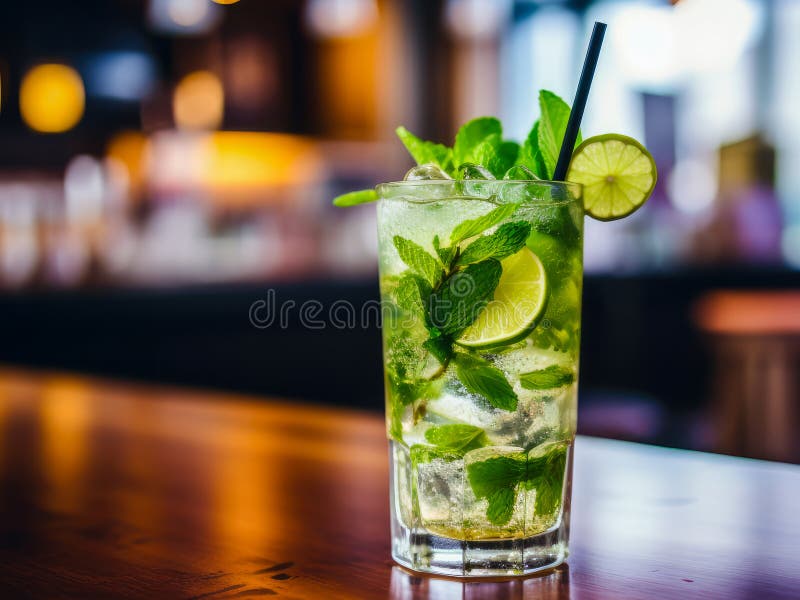 Mojito Cocktail on Table. in Luxury Cafe. Stock Illustration ...