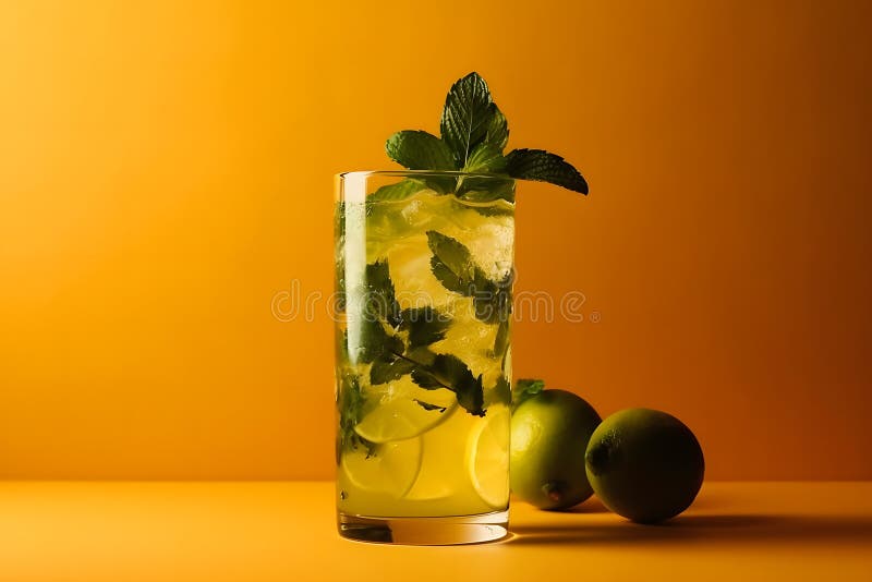 Mojito Cocktail on Yellow Sunny Background. Neural Network AI Generated ...