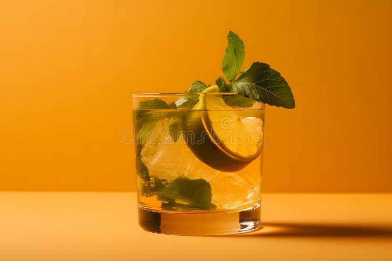 Mojito Cocktail on Yellow Sunny Background. Neural Network AI Generated ...