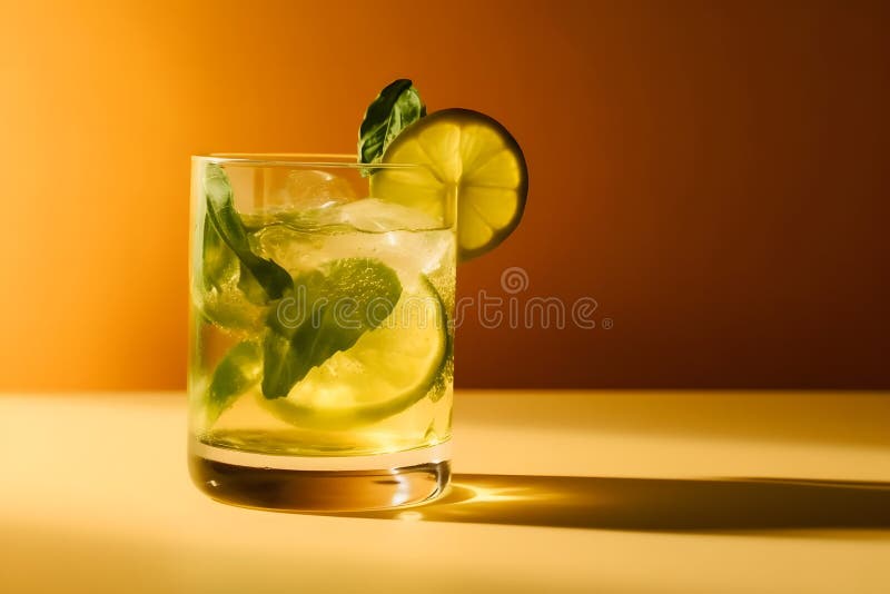 Mojito Cocktail on Yellow Sunny Background. Neural Network AI Generated ...