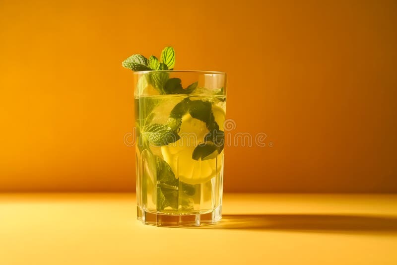 Mojito Cocktail on Yellow Sunny Background. Neural Network AI Generated ...