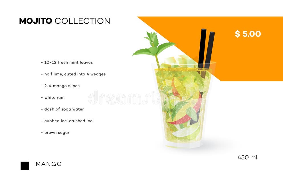 Mojito Collection. Vector Menu Template with Realistic Cocktail Stock ...