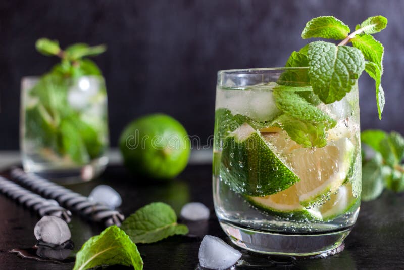 Mojito Cubano or Caipirinha Cocktail, Iced Drink with Lime and Mint ...