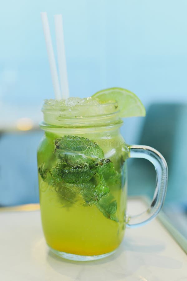 Mojito with a Lime and Mint in a Glass Mug Stock Image - Image of ...