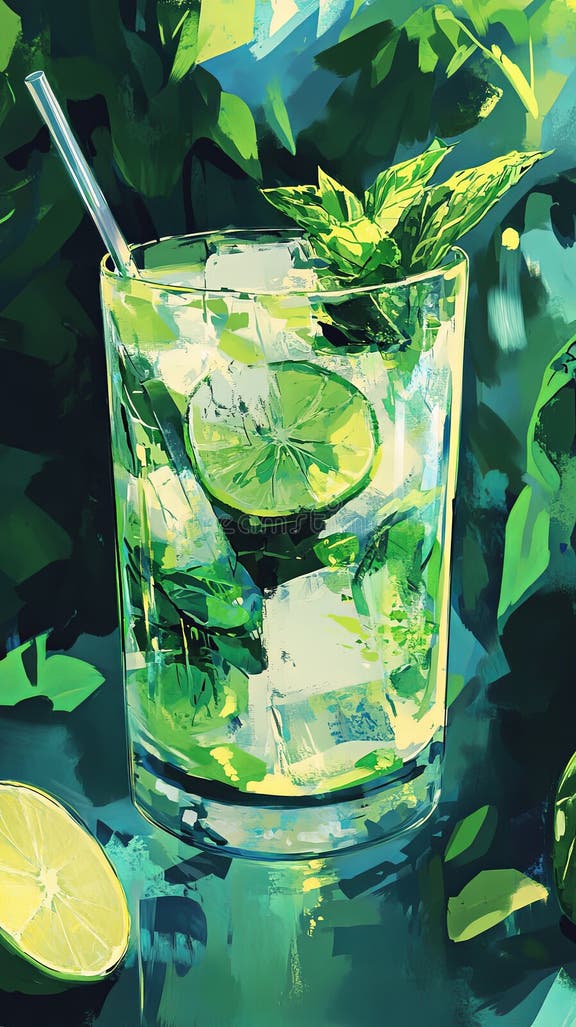 Mojito with mint and lime. stock photo. Image of background - 391568988