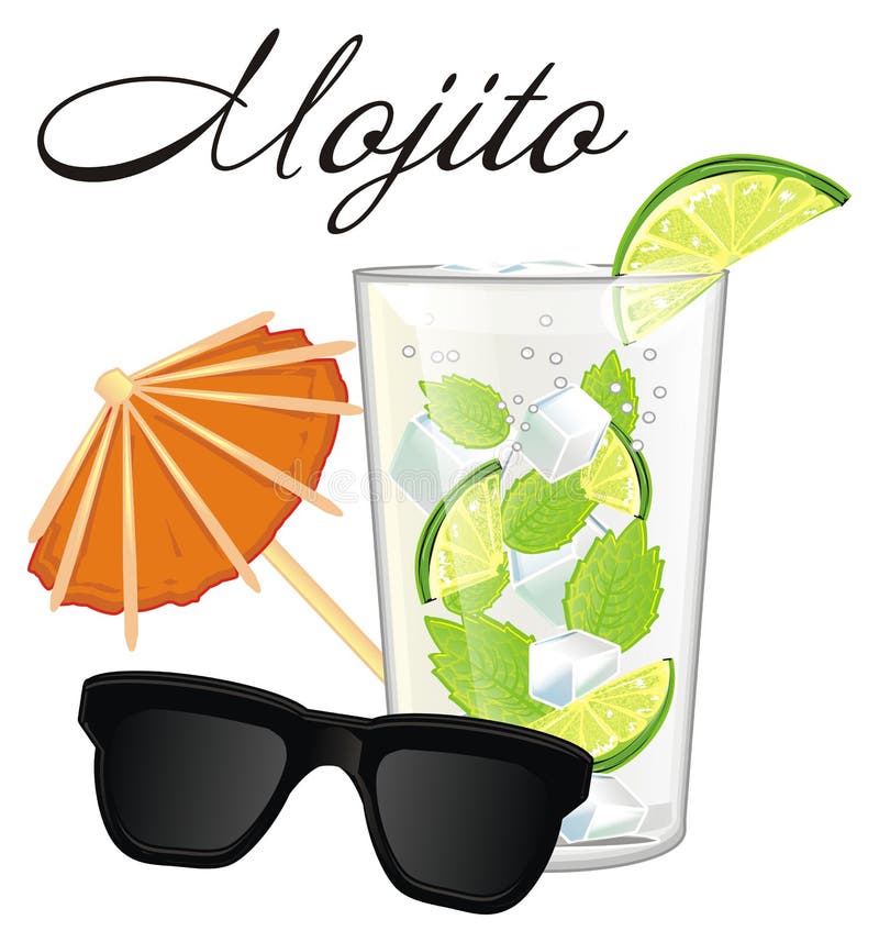 Mojito Name with Lime Slice, Mint Leaf and Many Water Drops Stock ...