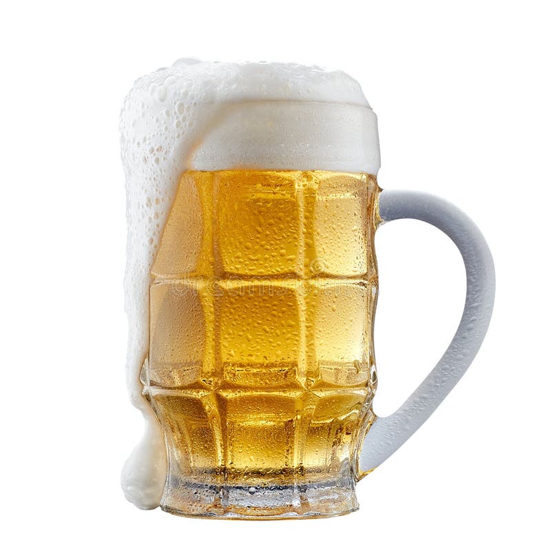 Mok ijzig bier met schuim stock afbeelding. Image of sluit - 100074439