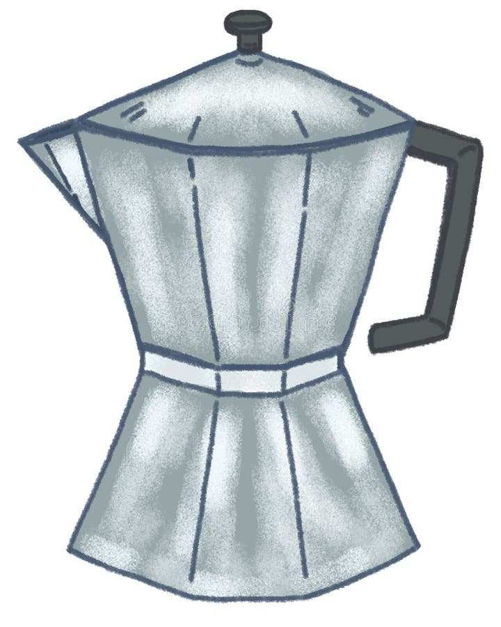 Moka Pot Coffee Maker , Pastel and Chalk Hand Drawn Illustration Stock ...