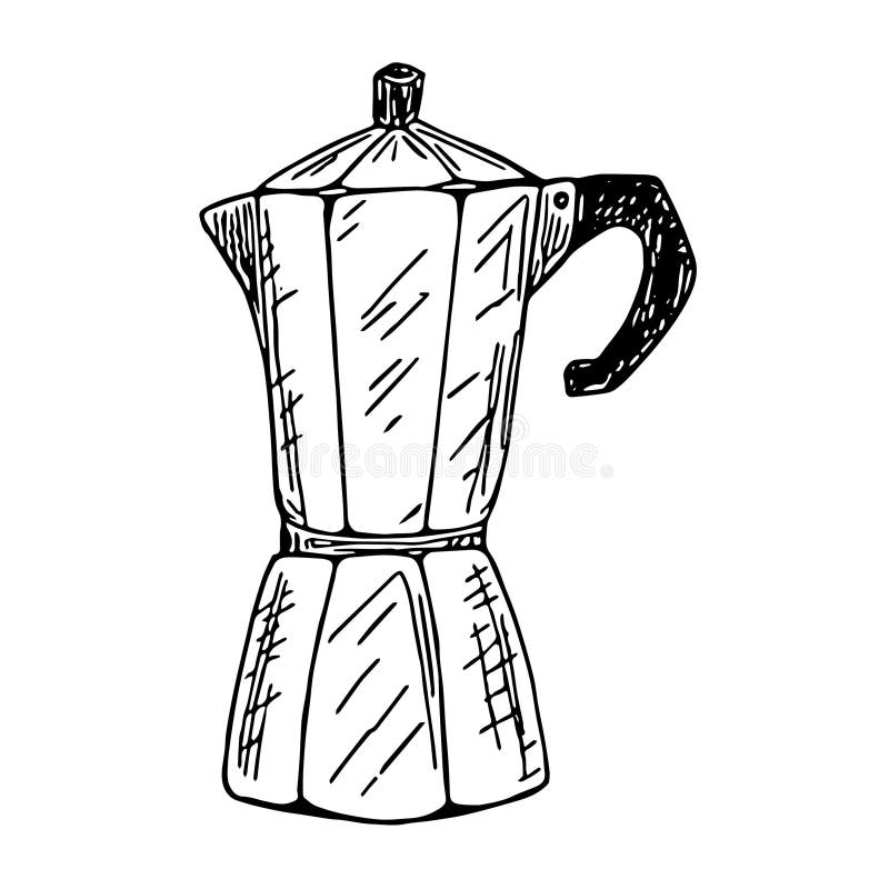 Moka Pot. Hand Drawn Vintage Vector Elements in Engraving Style Stock ...