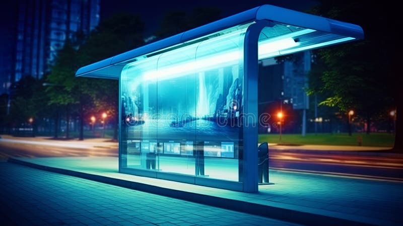 Mokap Glass Bus Stop in a Technological Style Stock Photo - Image of ...