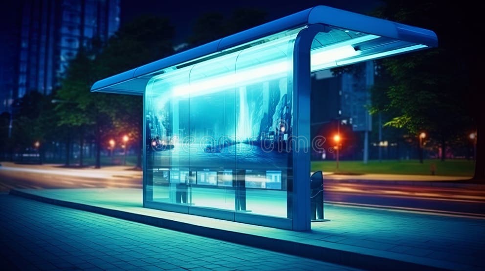 Mokap Glass Bus Stop in a Technological Style Stock Photo - Image of ...