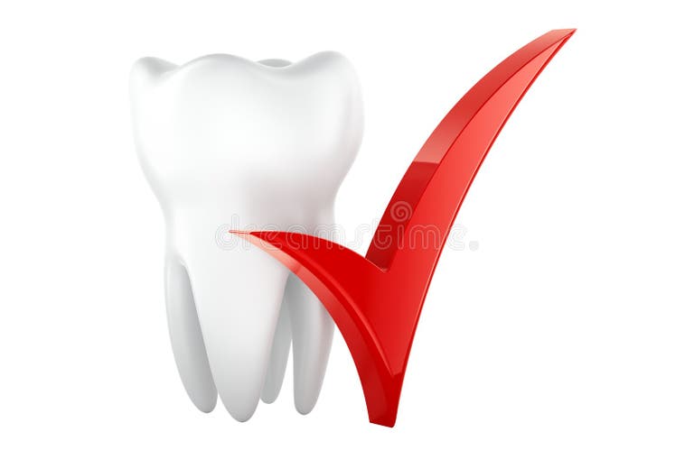 Molar Tooth with Red Check Mark, 3D Rendering Stock Illustration ...