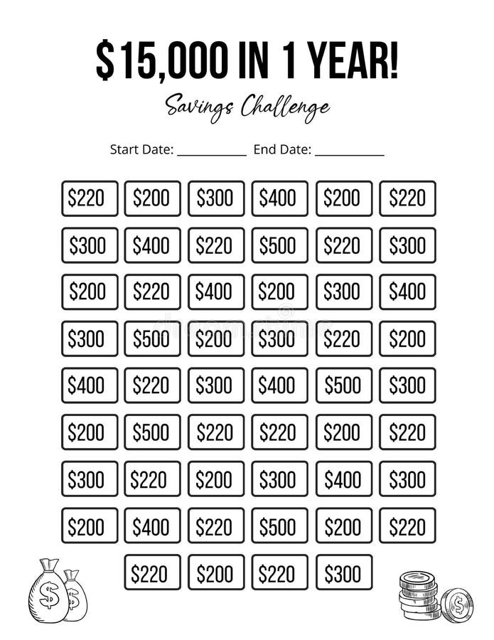 Save Money Challenge, Save 15k in 1 Year, Monthly Budget Tracker Stock ...