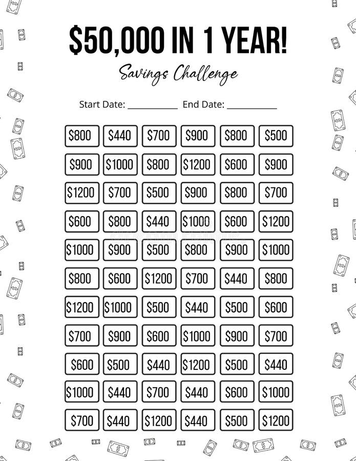 Save Money Challenge, Save 50k in 1 Year, Monthly Budget Tracker Stock ...