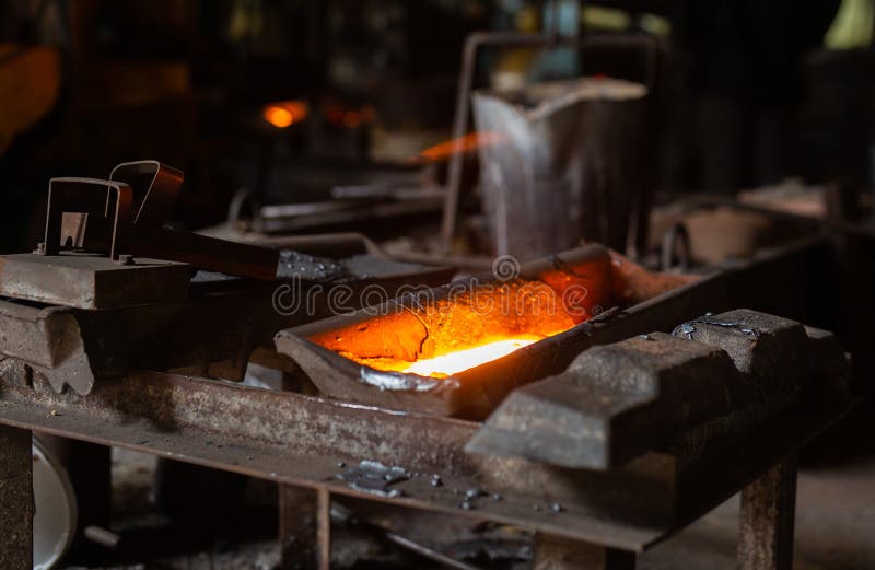 Mold with Molten Metal in the Foundry Workshop of Metallurgical Plant ...