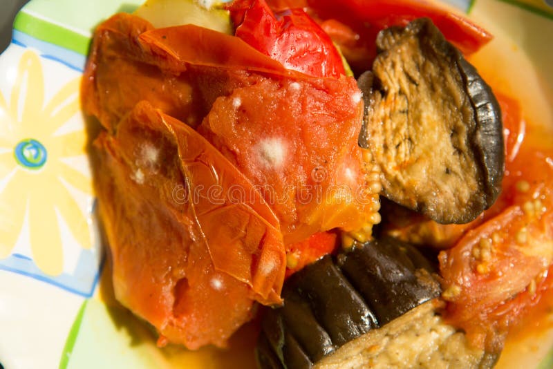 Mold on Stewed Vegetables, Spoiled Food Close-up on a Plate Stock Photo ...