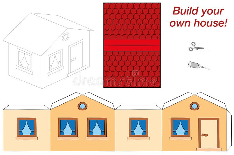 Molde De Papel Do Telhado De White Walls Red Do Modelo Da Casa ...