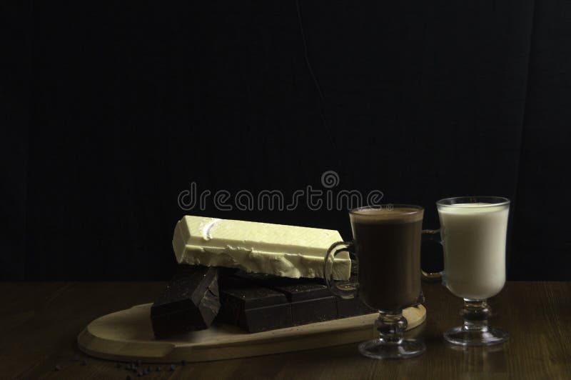Molded Chocolates Prepared at the Table and Milk Drinks Stock Image ...