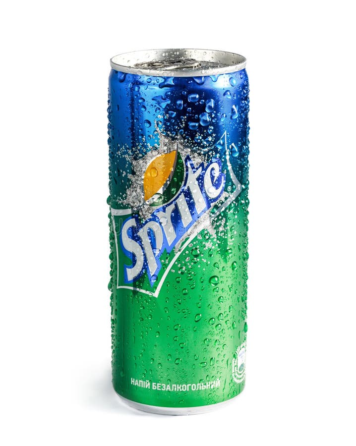MOLDOVA â€“ FEBRUARY 2, 2017. Sprite Can with Drops on White Background ...