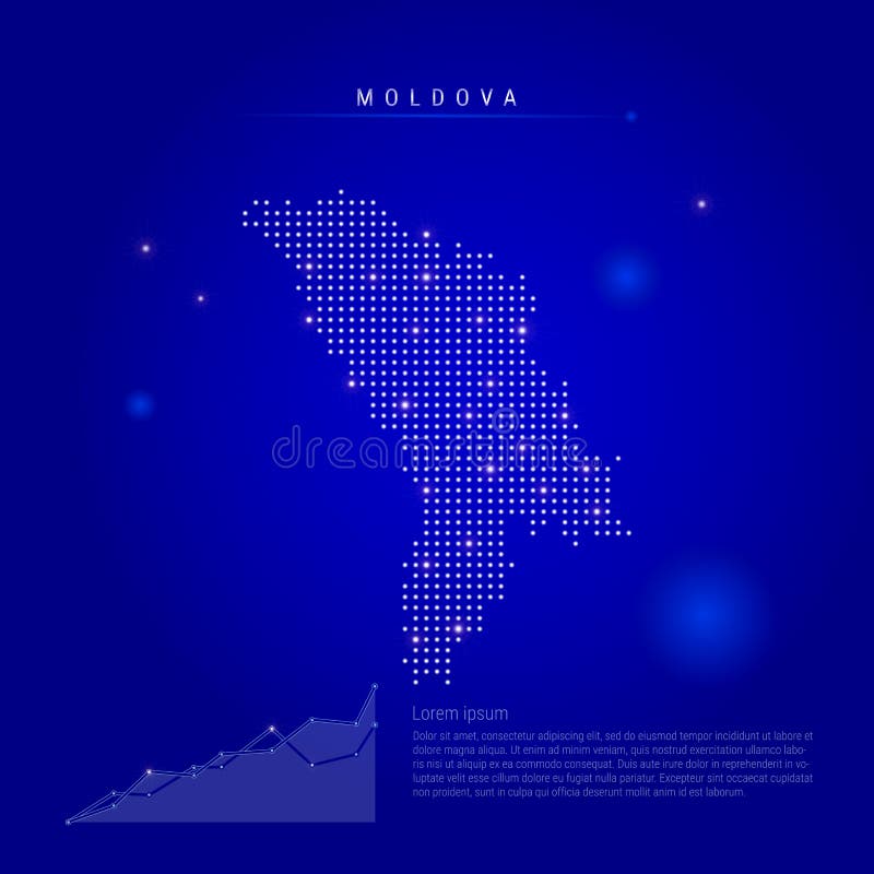 Moldova Illuminated Map with Glowing Dots. Dark Blue Space Background ...
