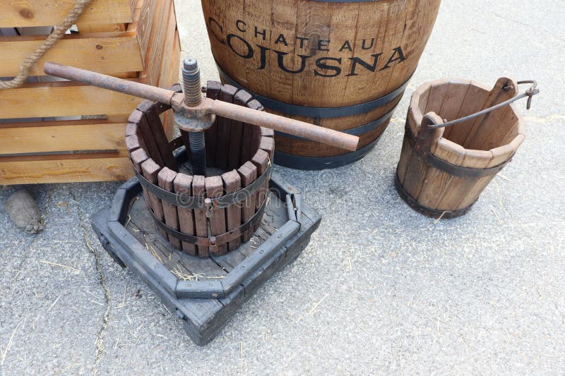 09.3.2025 Moldova a Traditional Wine Press with Buckets in a Charming ...