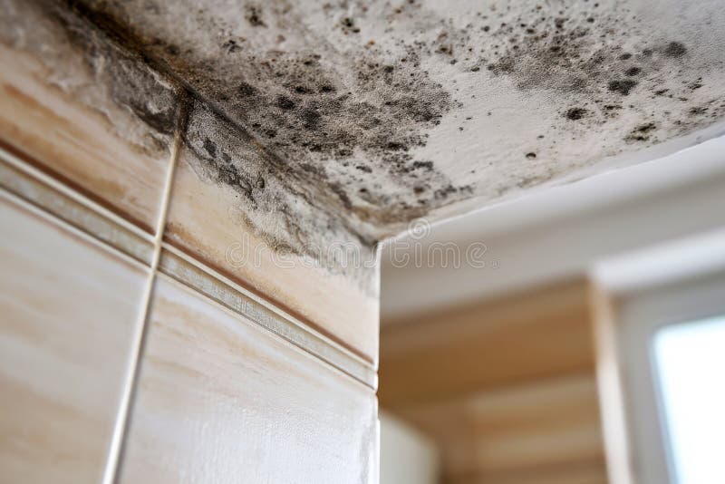 Moldy Bathroom Ceiling with Moisture Stains and Leaks. Mold ...