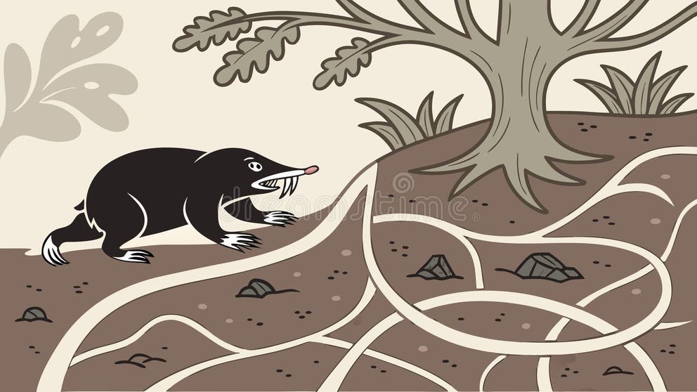 Mole Digging Burrows Around Tree Roots Vector, Vector Design Generative ...